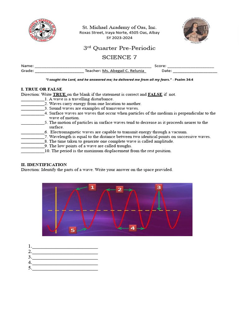 science 7 pre periodic | PDF | Waves | Physical Sciences
