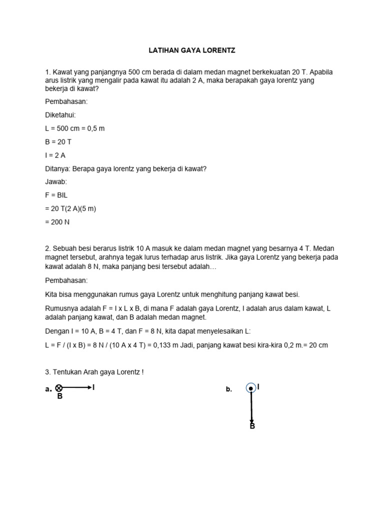 LATIHAN Dan Pembahasan GAYA LORENTZ | PDF | Seni | Sains & Matematika