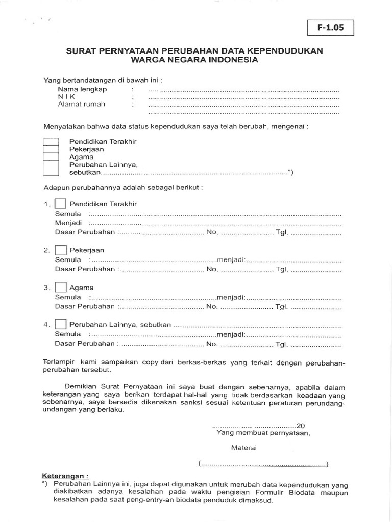 Blanko Didukcapil Perubahan Data KK | PDF