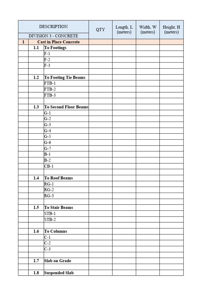 QS Lab Quantity Take Off Sheet | PDF | Art | Technology & Engineering