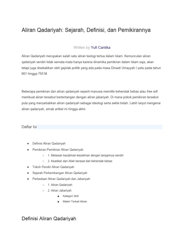 Aliran Qadariyah - Sejarah, Definisi, Dan Pemikirannya | PDF