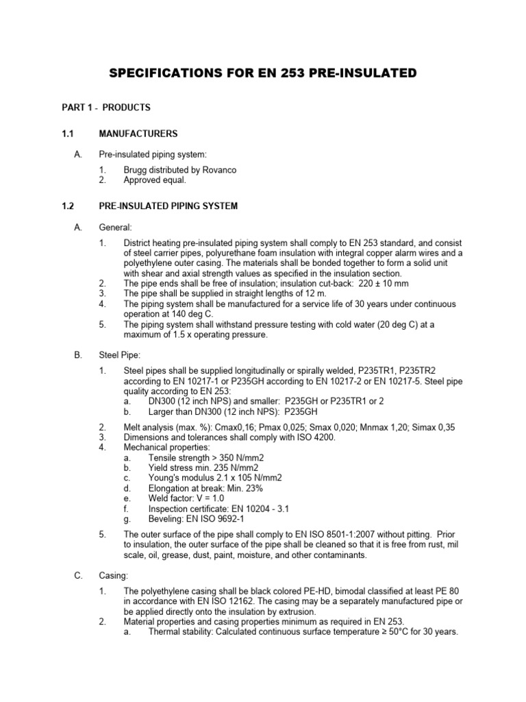 EN 253 Pre-Insulated | PDF | Polyurethane | Pipe (Fluid Conveyance)