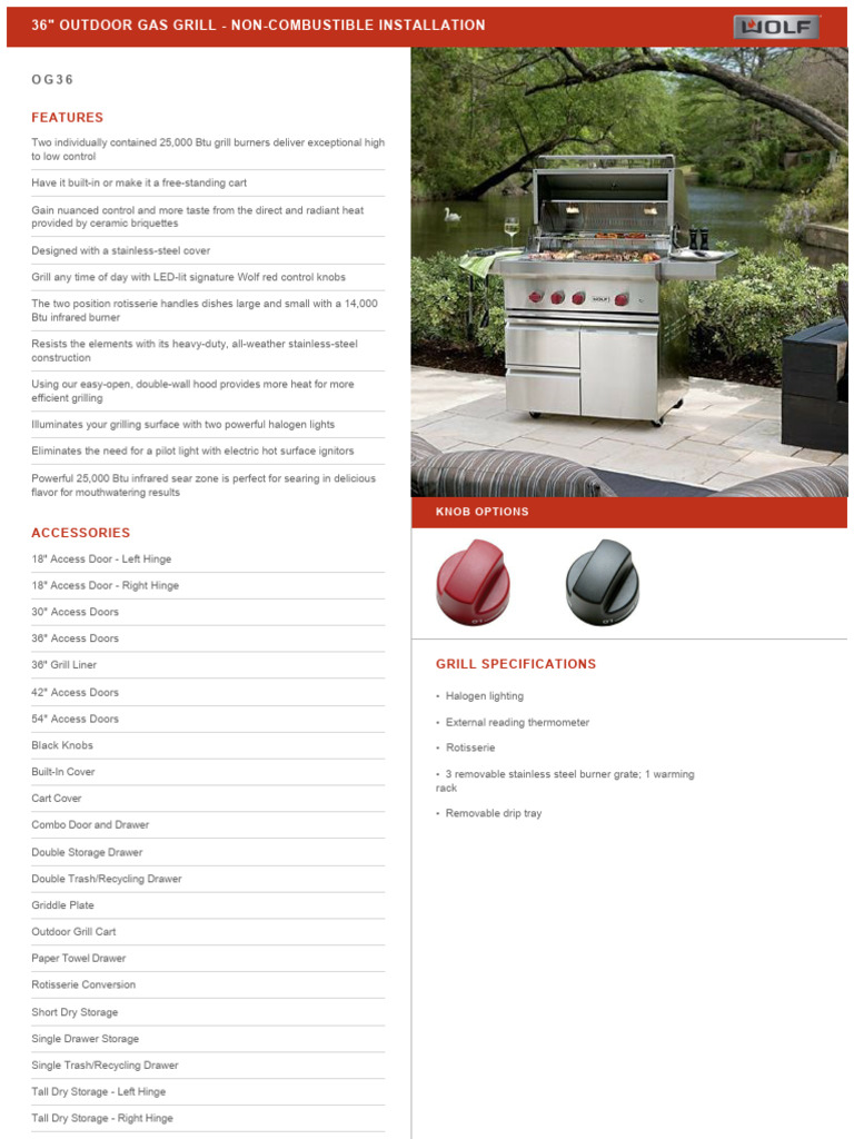 36" Outdoor Gas Grill Specifications | PDF | Barbecue Grill | Grilling