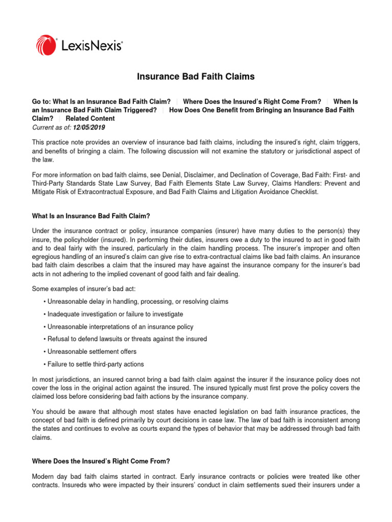 Insurance Bad Faith Guide | PDF | Liability Insurance | Damages