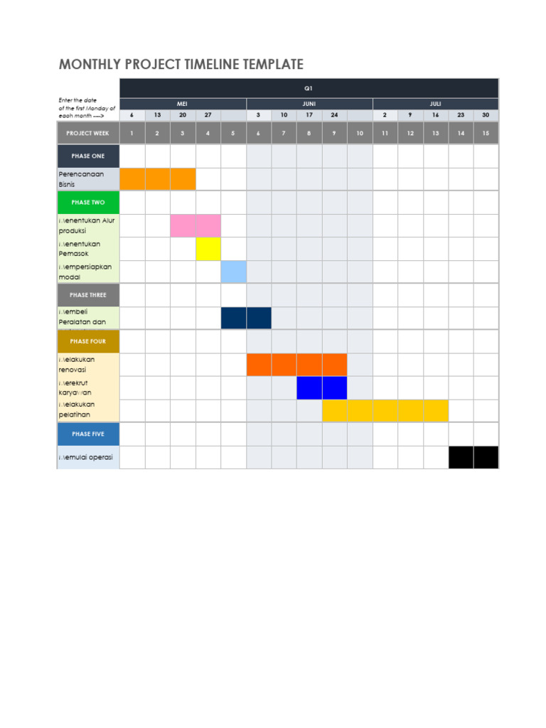 IC Monthly Project Timeline Template for Excel 11412 BLANK Monthly ...