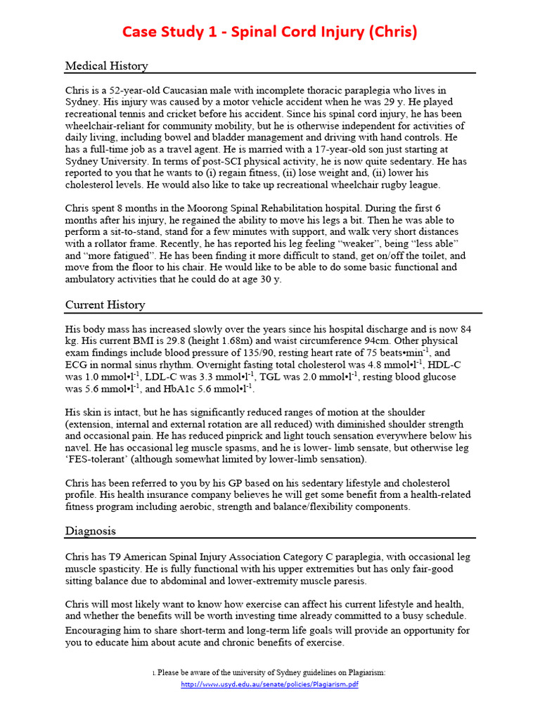 Case 1 Spinal Cord Injury | PDF | Spinal Cord Injury | Physical Fitness