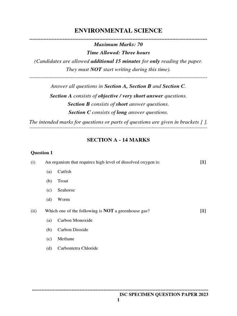 ISC 2023 Environmental Science Paper | PDF | Economy And The ...