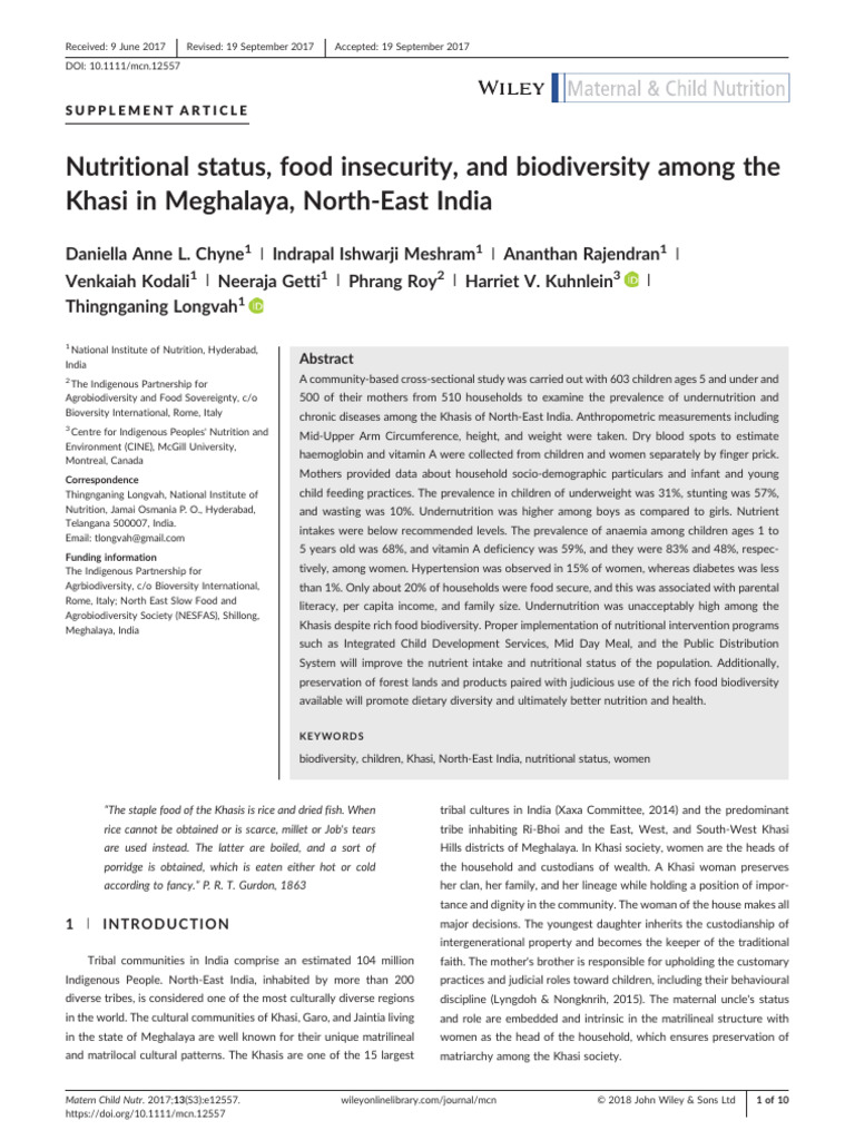 Khasi Malnutrition and Food Security Study | PDF | Malnutrition | Nutrition