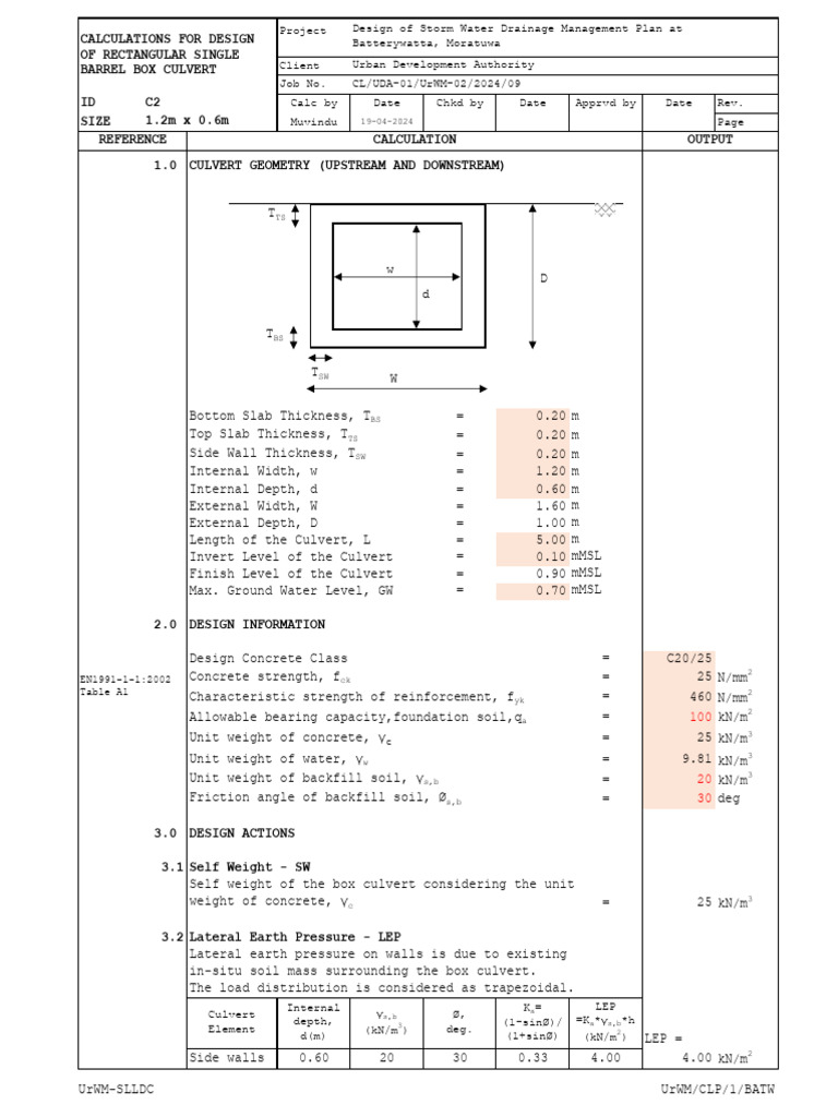 Design of Single Barrel Box Culvert | PDF | Applied And ...