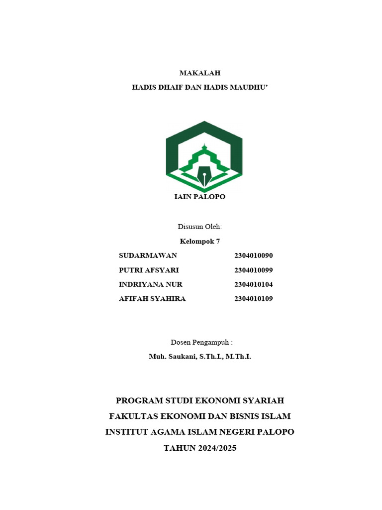 Hadis Dhaif dan Maudhu': Definisi & Ciri | PDF