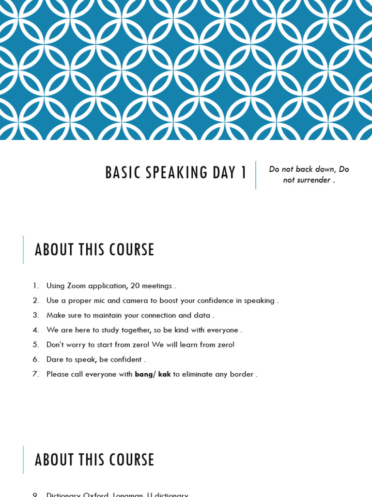 Basic Speaking Day 1 - Introduction | PDF