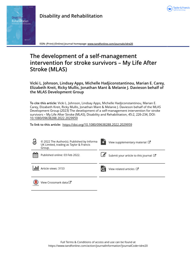 The Development of A Self-Management Intervention For Stroke Survivors ...