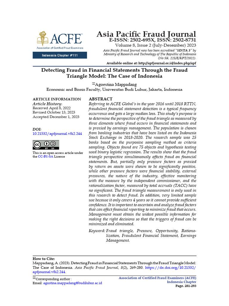 Detecting Fraud in Financial Statements Through The Fraud Triangle Model The Case of Indonesia ...