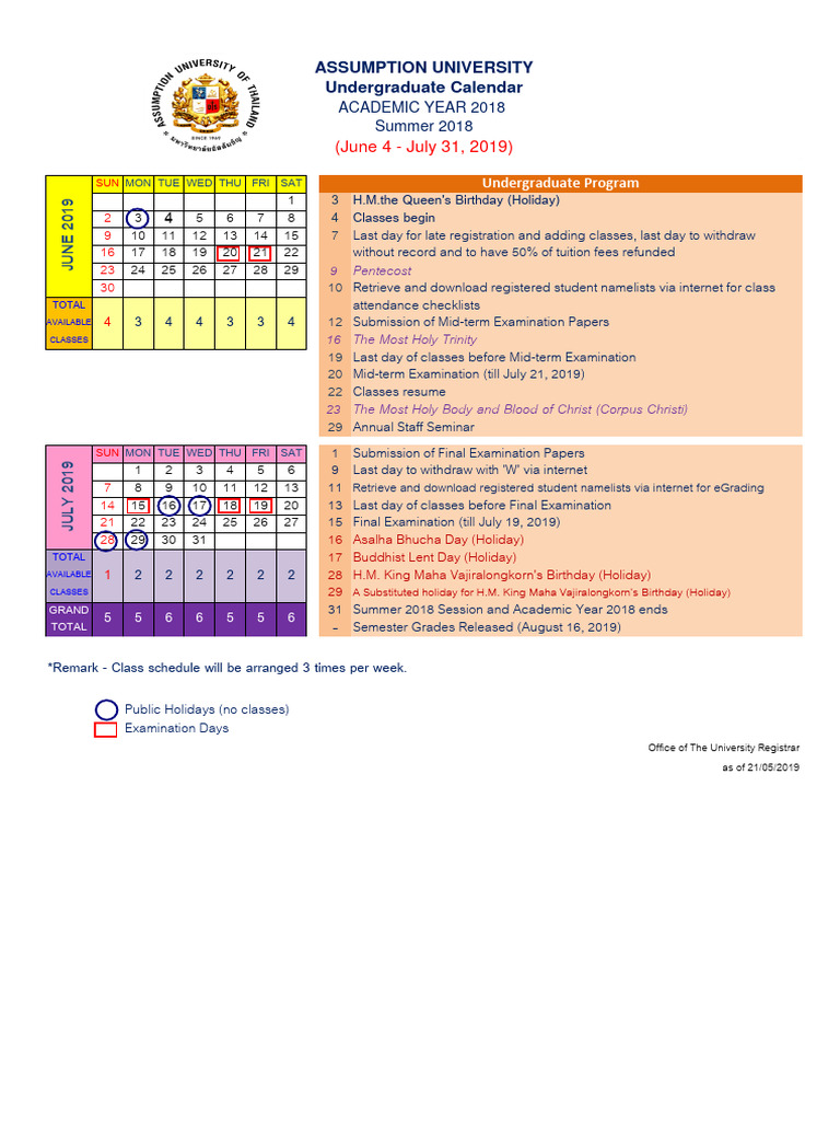Calendar Academic Year 2018 Summer Semester | PDF | Academic Term ...