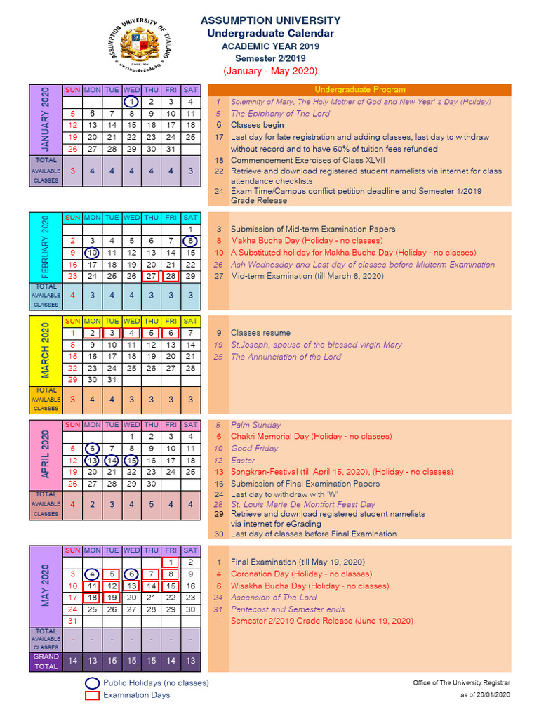Calendar Academic Year 2019 Semester 2 | Download Free PDF | Academic ...