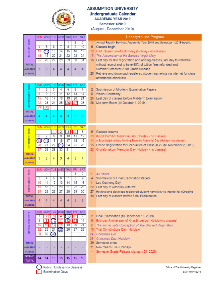 Assumption University Academic Calendar 2568 | PDF | Academic Term ...