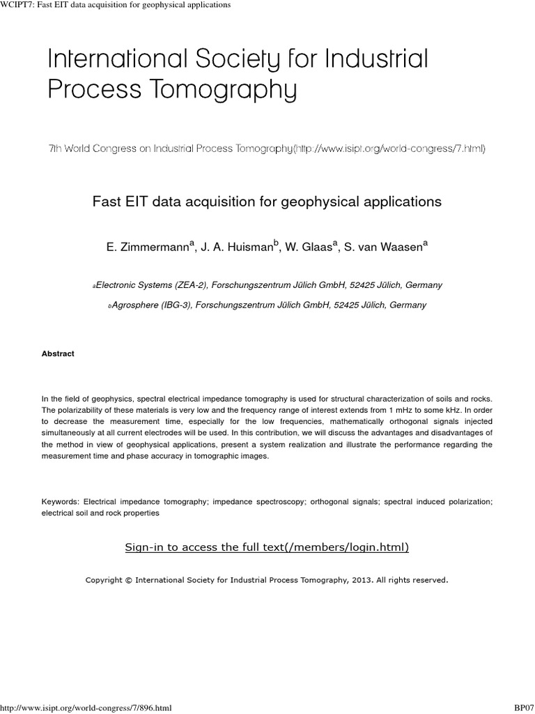 Fast EIT Data Acquisition For Geophysical Applications: E. Zimmermann, J. A. Huisman, W. Glaas ...