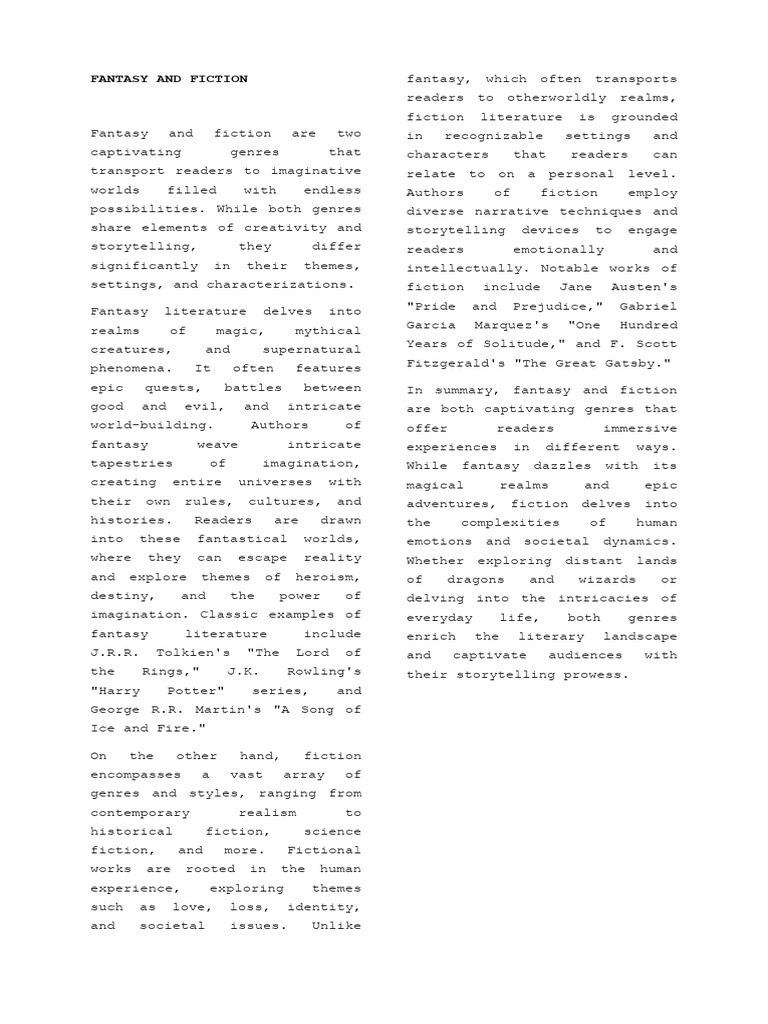 Fantasy and Fiction | PDF | Fantasy