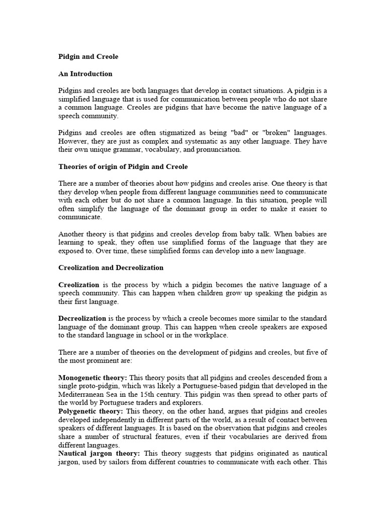 Pidgin and Creole and Their Theories | PDF | Linguistics | Sociolinguistics