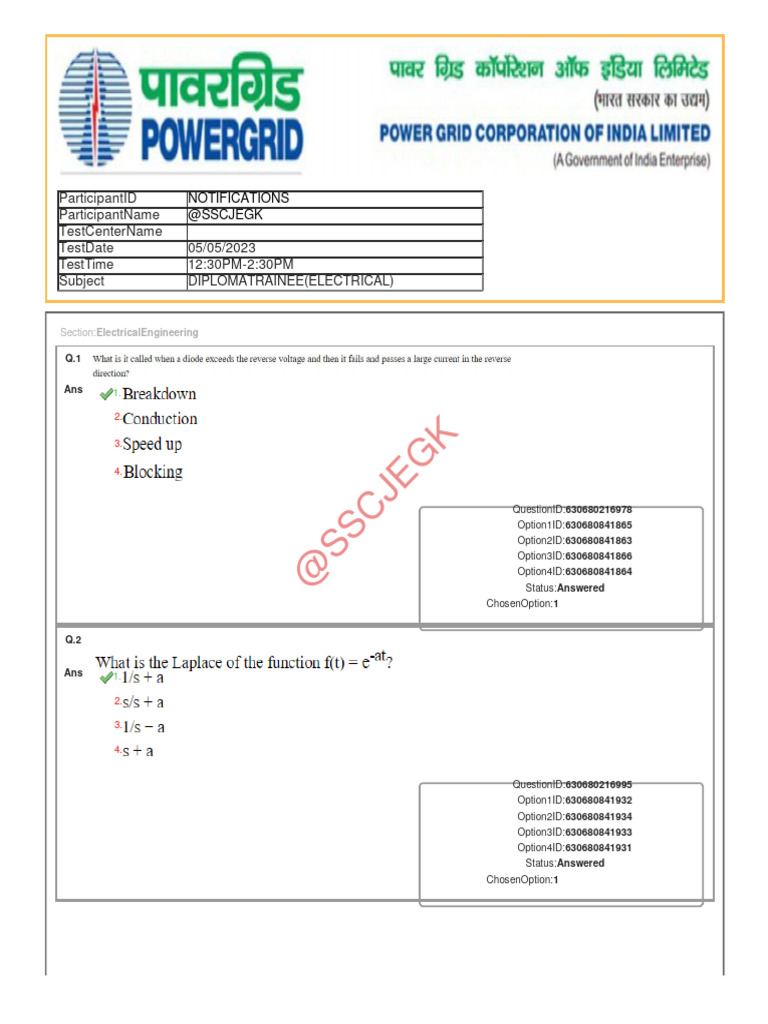 Pgcil Electrical @sscjegk | PDF
