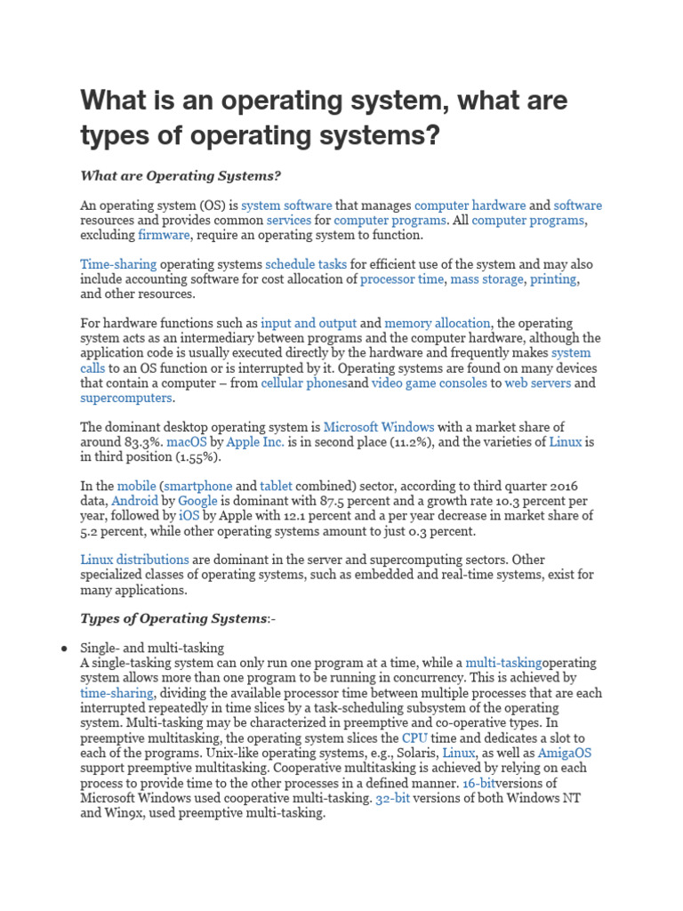 What Is An Operating System, What Are Types of Operating Systems | PDF | Operating System ...