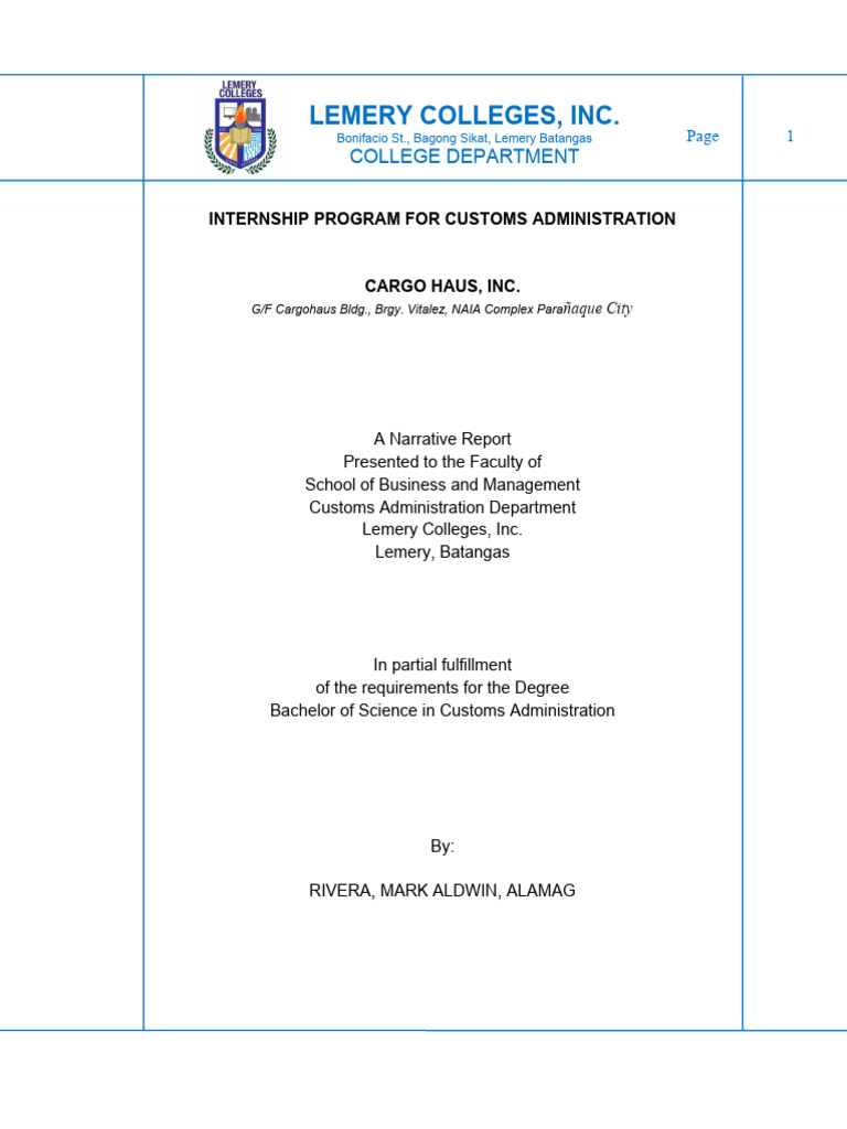 Format Narrative Report Post Ojt Requirement | PDF | Logistics | Warehouse