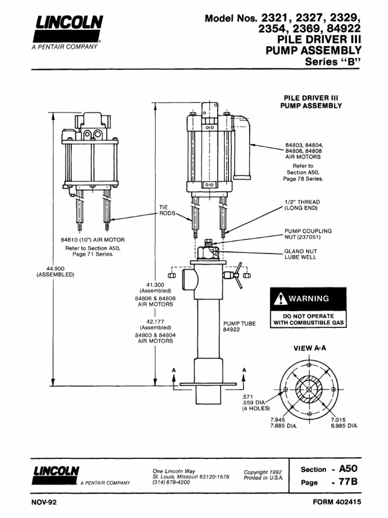 Lincoln Model Nos 2321 2327 2329 2354 2369 84922 Pile Driver III Pump ...