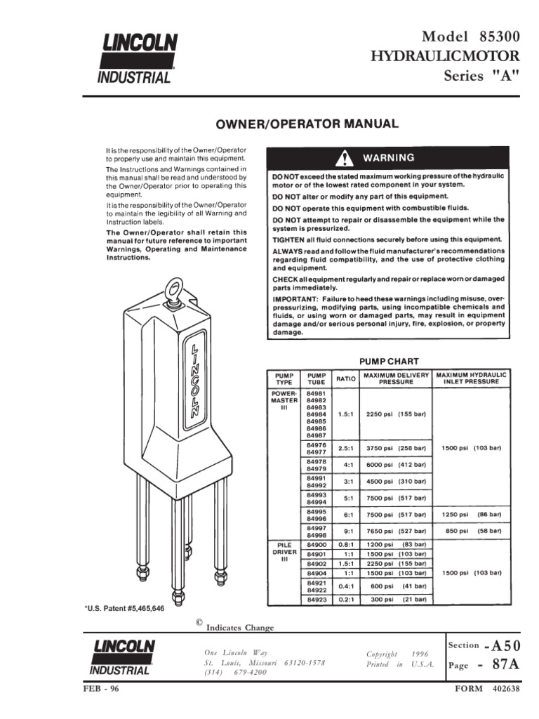 Lincoln Model 85300 Hydraulic Motor Series A | PDF | Technology ...
