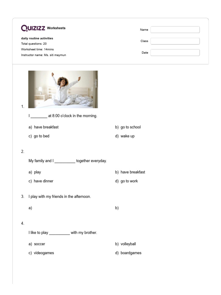Daily Routine Activities - Quizizz2 | PDF