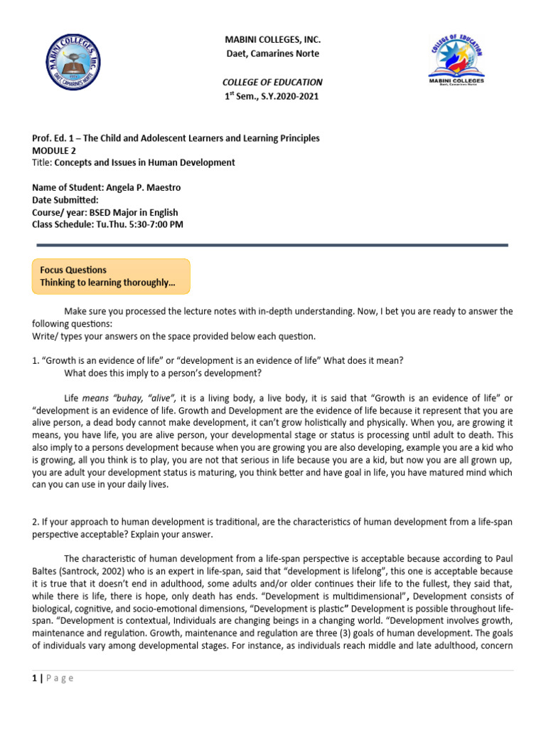 Module 2 Issues and Concepts in Human Development Activities 22 | PDF ...