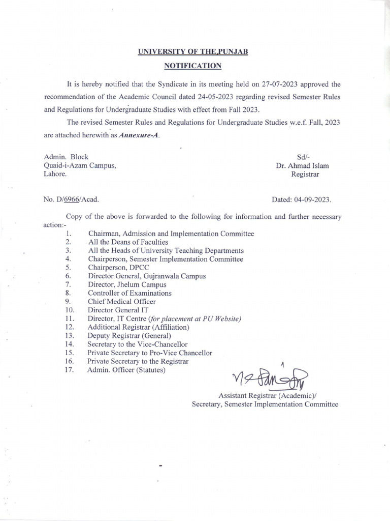 Semester Rules and Regulations For Undergraduate Studies | PDF