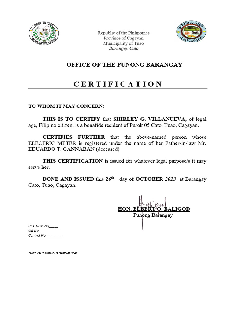 Certification of Electric Meter Ownership | PDF