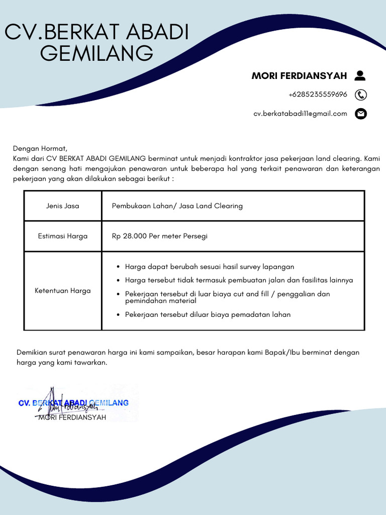 Surat Penawaran Land Clearing PT ASM | PDF