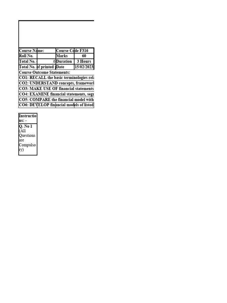 QP - Financial Modeling 2023 exam (1) | PDF | Valuation (Finance ...