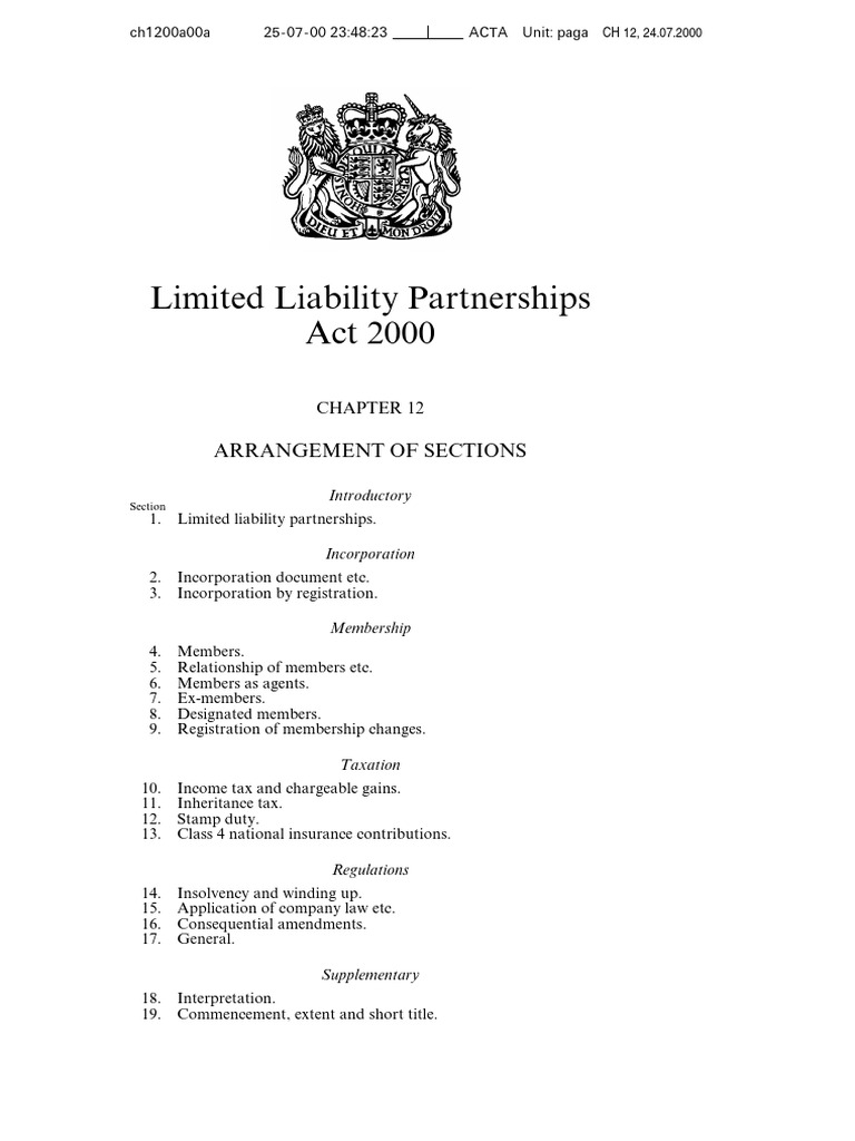 Limited Liability Partnerships Act 2000 | PDF | Partnership | Limited ...