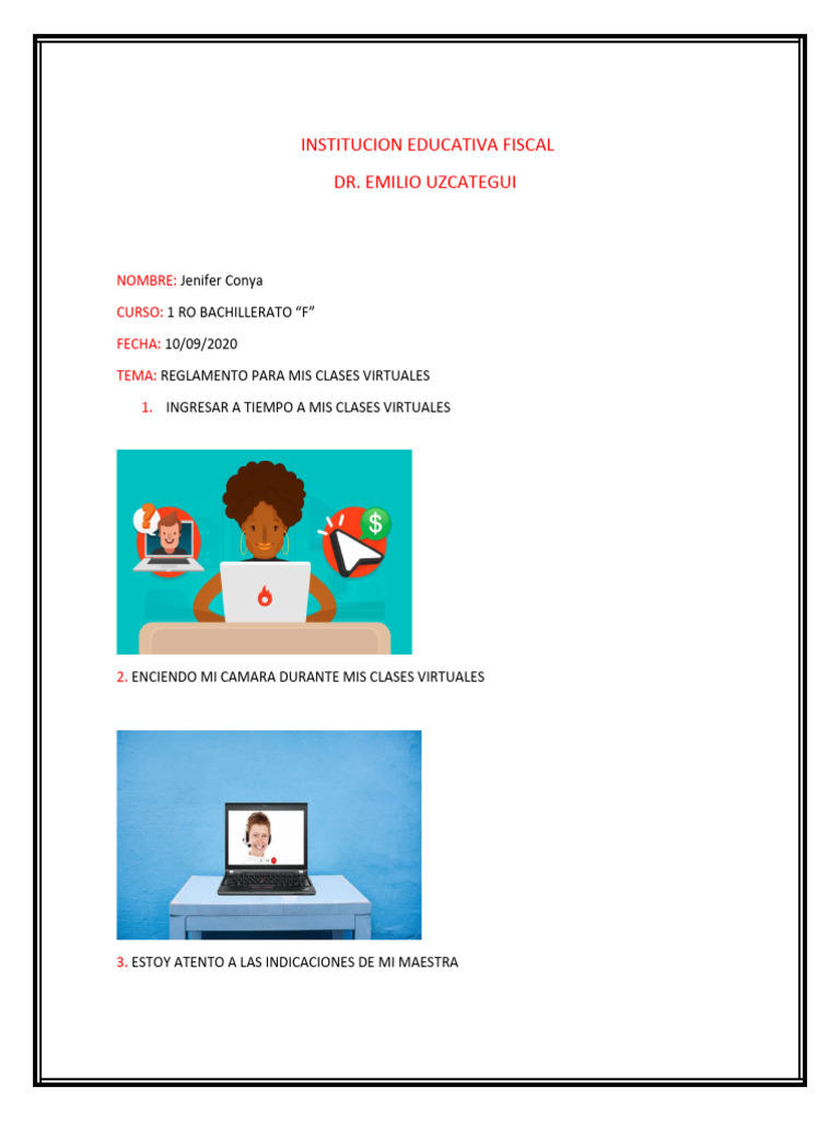 Reglamento Clases Virtuales 1° Bachillerato | PDF | Salud y bienestar