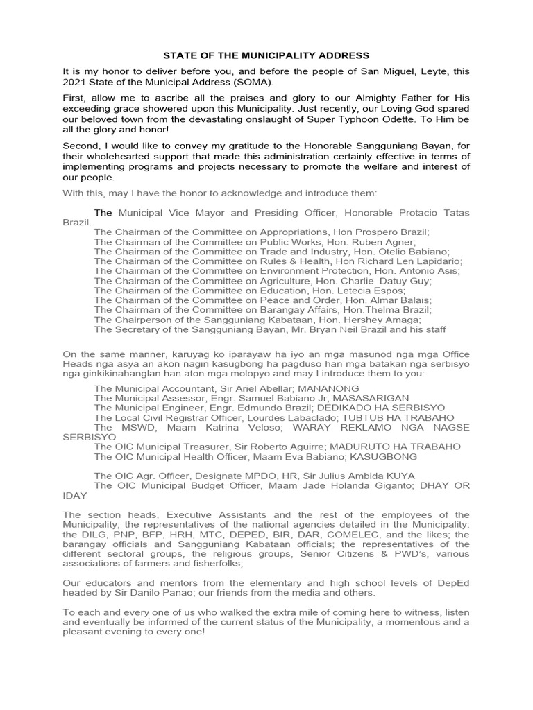 State of The Municipality Address | PDF | Economies