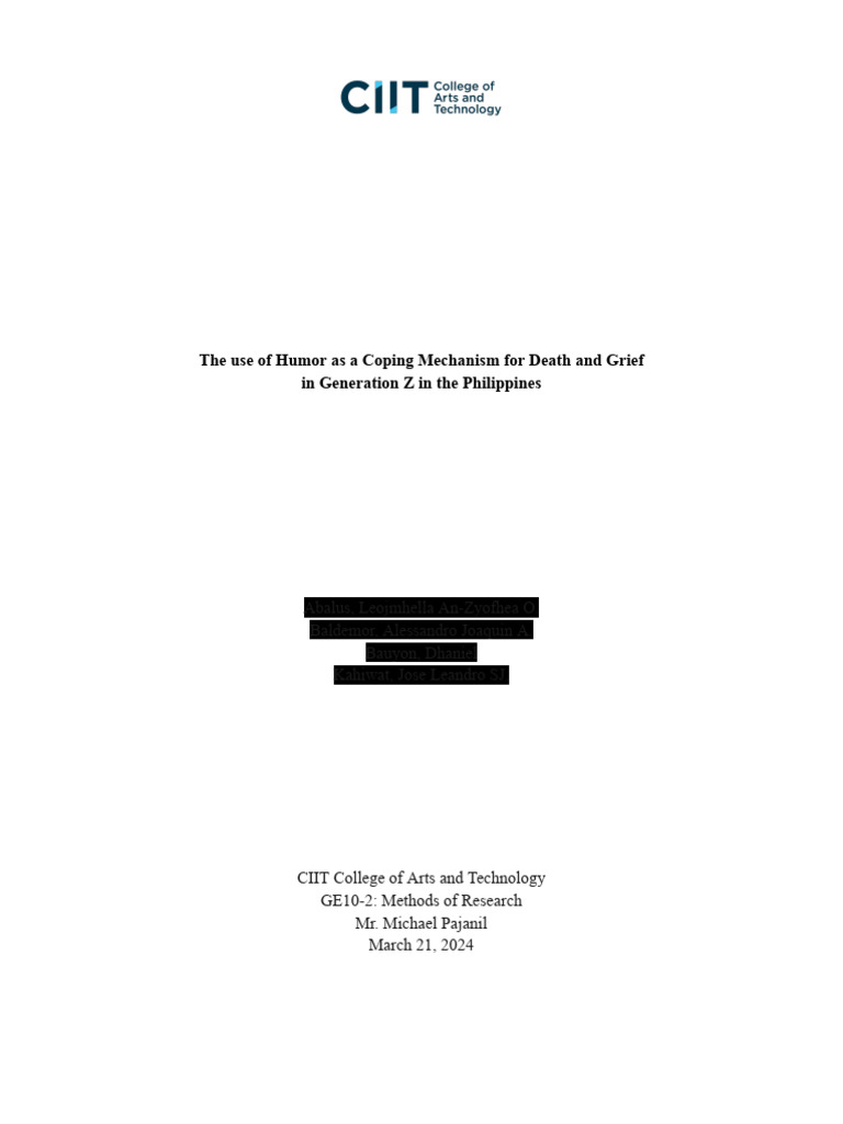 The Use of Humor as a Coping Mechanism for Death and Grief | PDF ...