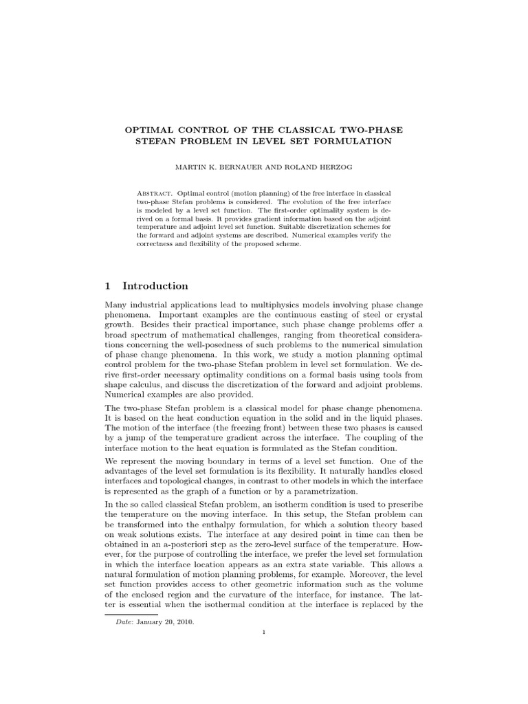 Optimal Control of The Classical Two-Phase Stefan | PDF | Finite ...