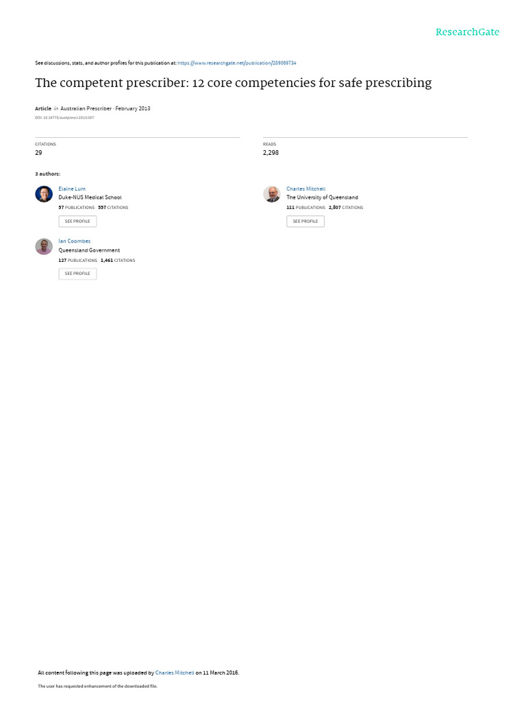 The Competent Prescriber 12 Core Competencies for | PDF | Medical ...