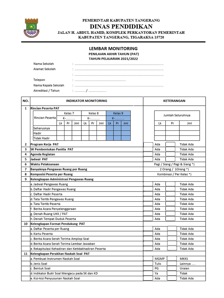 Lembar Monev PAS 2023 | PDF