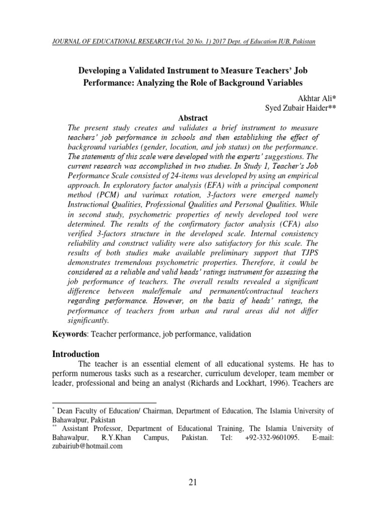 2_Developing_a_Validated_Instrument | PDF | Factor Analysis | Teachers