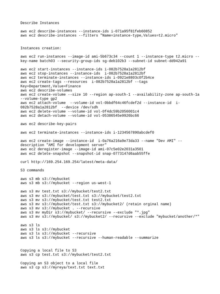 AWS CLI CMDS | PDF | Information Technology Management | Distributed ...