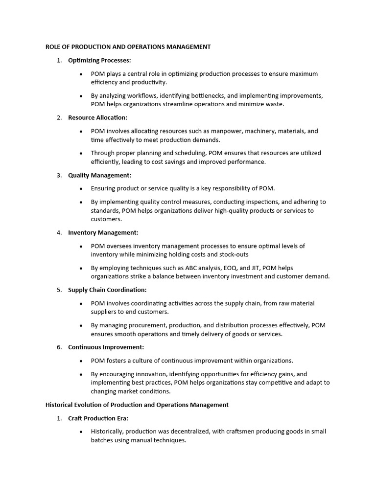 Role of Production and Operation Management | PDF | Quality (Business ...