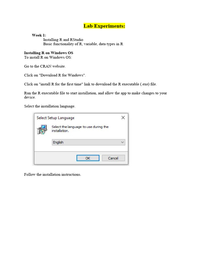 R - Lab Experiments - Manual | PDF | Installation (Computer Programs ...