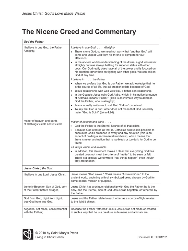 TX001202 2-Handout-D-The Nicene Creed and Commentary | PDF | God The ...