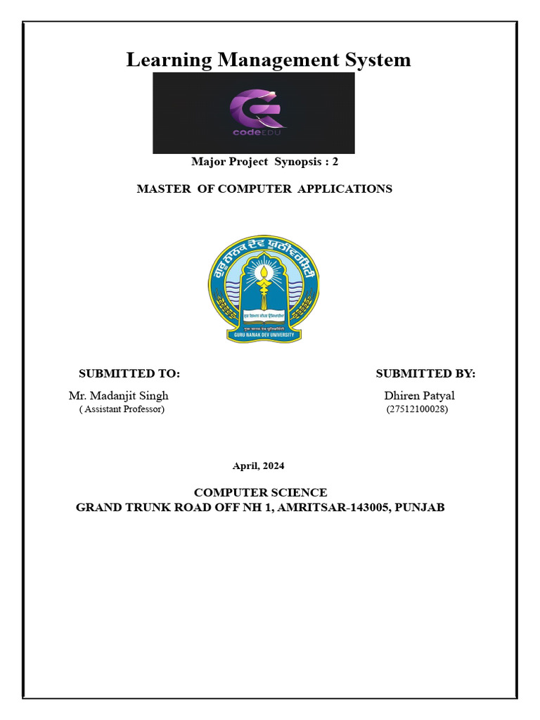 Dhiren Lms Synpsis | PDF | User (Computing) | Computer Security