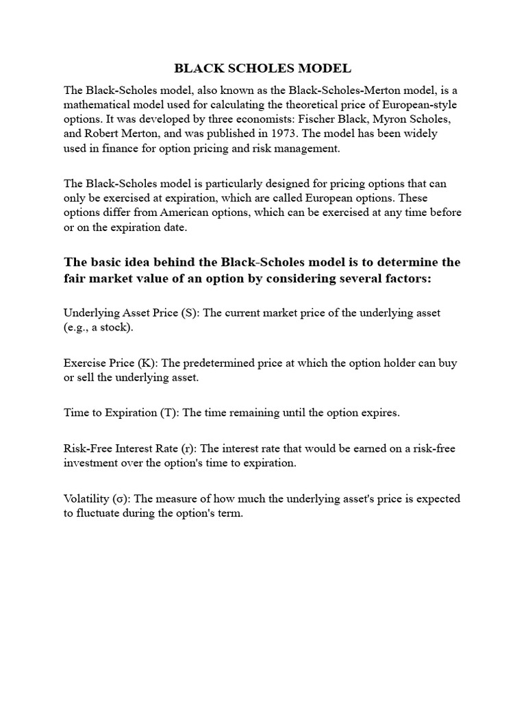 Black Scholes Model Derivative | PDF | Option (Finance) | Black–Scholes ...