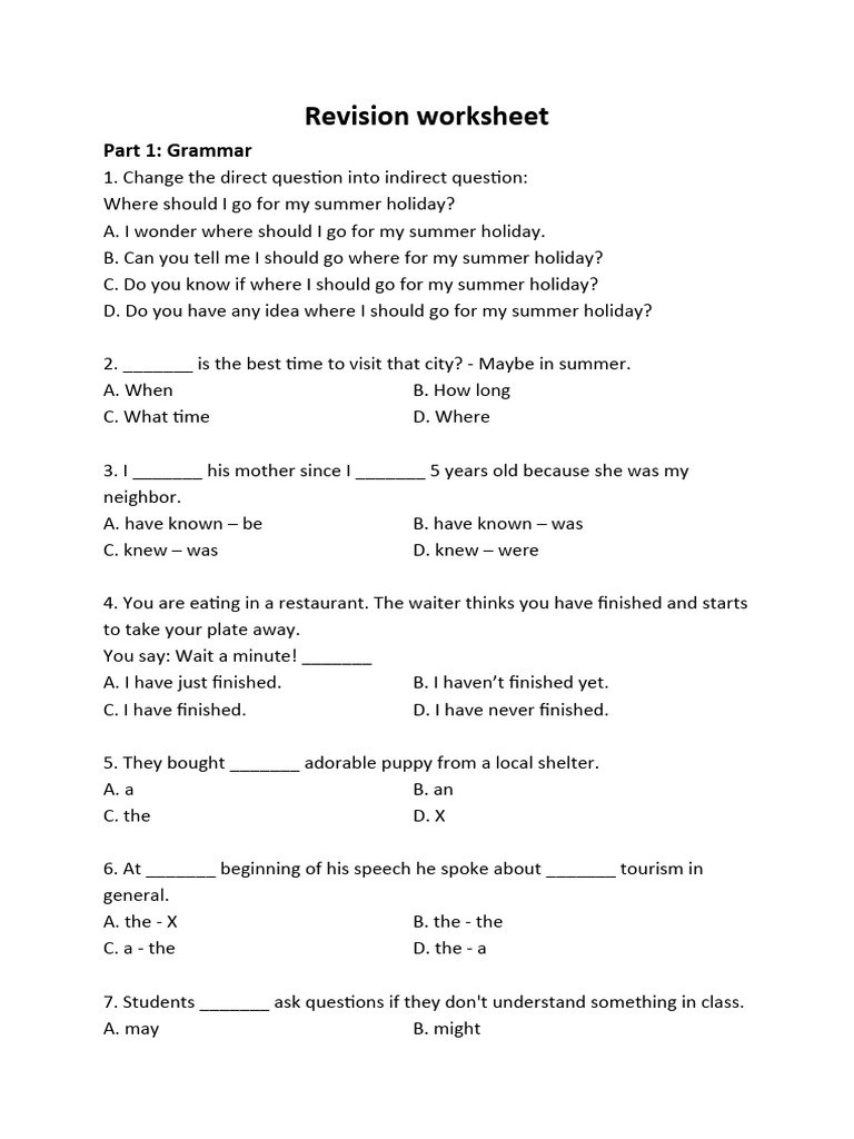 Evolve 3_Revision worksheet 1 | PDF