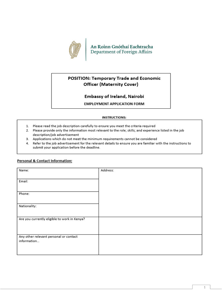 Temporary Trade and Economic Officer Application Form | PDF | Fluency ...